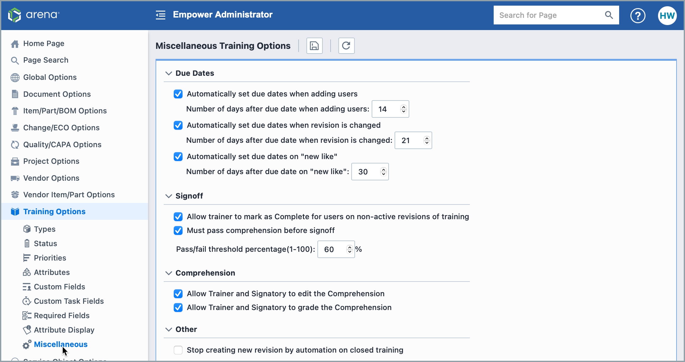 Training Administrative Settings | Empower Help